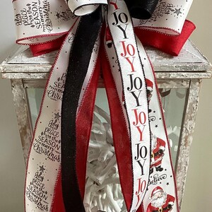 Red and Black Santa Christmas Wreath Bow, Christmas Tree Topper ...