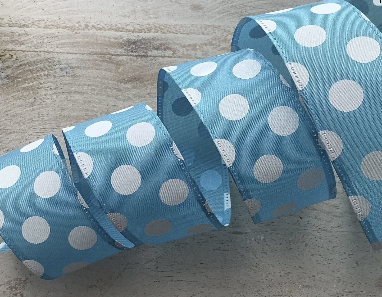 5 Yards Turquoise and White Polka Dot Wired Ribbon 1.5” Wide - Everyday ...