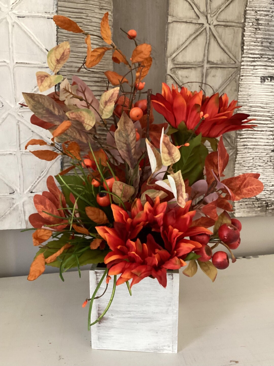 Fall Floral Arrangement, Fall Farmhouse Centerpiece, Flower Box ...