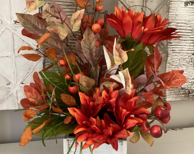 Fall Floral Arrangement, Fall Farmhouse Centerpiece, Flower Box ...
