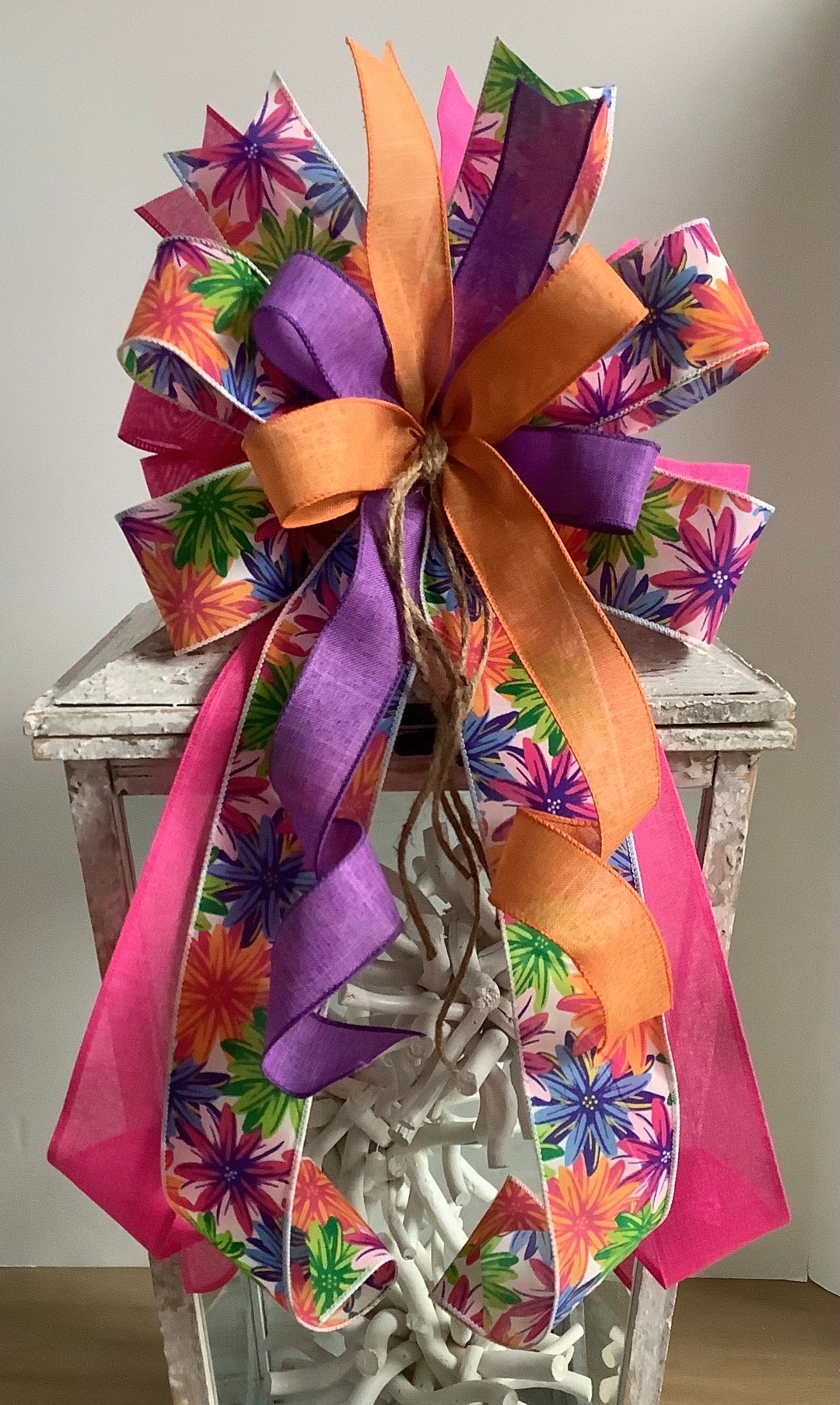 Tropical Floral Wreath Bow, Coastal Decor, Beach Wreath Bow, Tropical ...