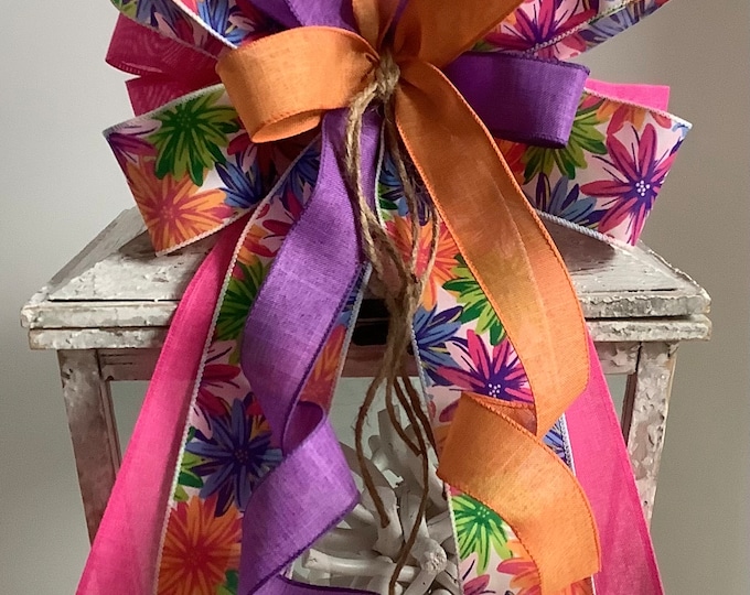 Tropical Floral Wreath Bow, Coastal Decor, Beach Wreath Bow, Tropical ...