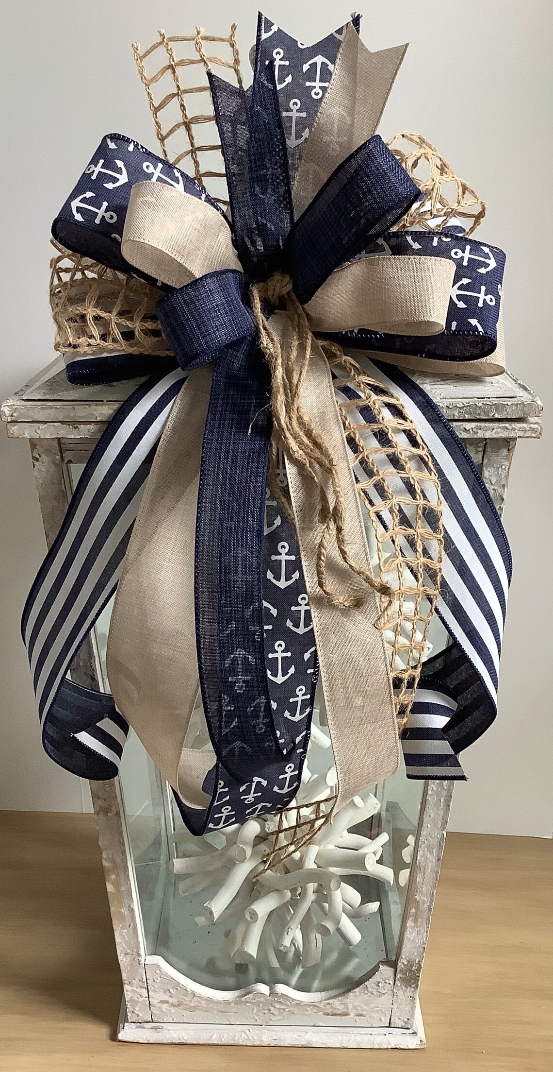 Nautical Wreath Bow, Coastal Decor, Beach Wreath Bow, Anchor Wreath Bow ...