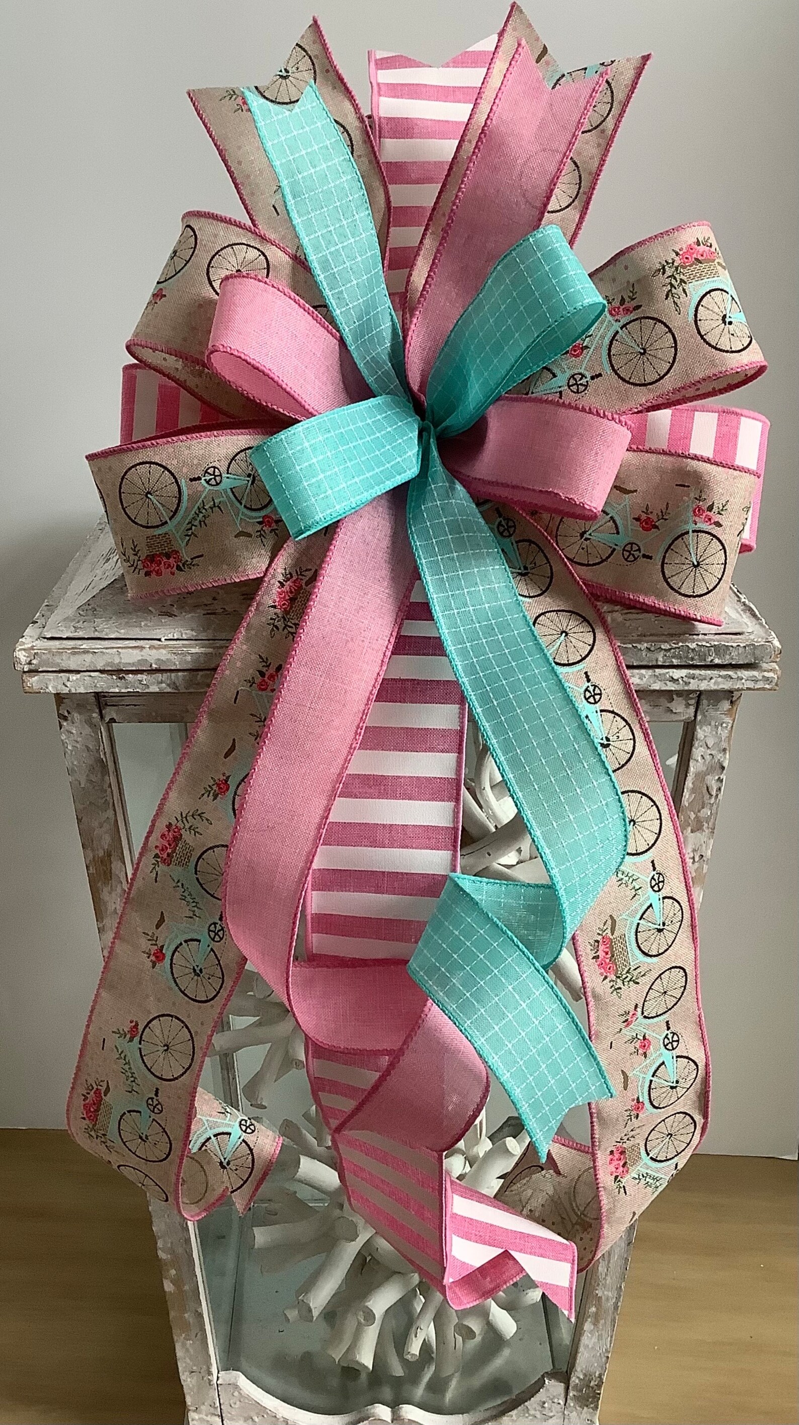 Bicycle Wreath Bow, Spring Wreath Bow, Lantern Bow, Door Hanger Bow ...