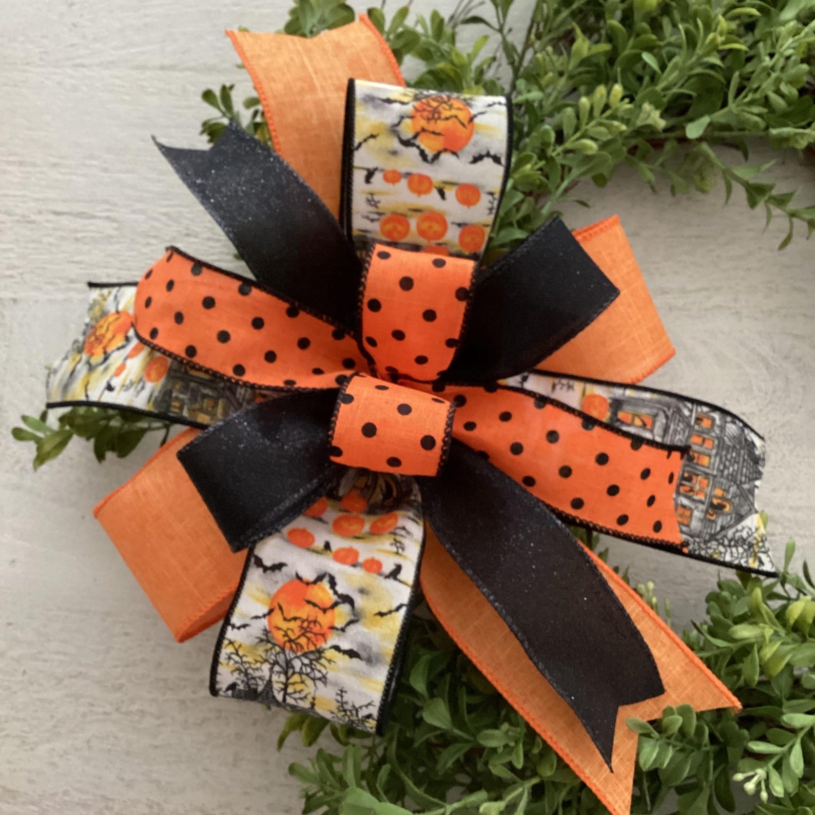 Halloween Pumpkin Wreath Bow, Black & Orange Lantern Bow, Fall Door ...