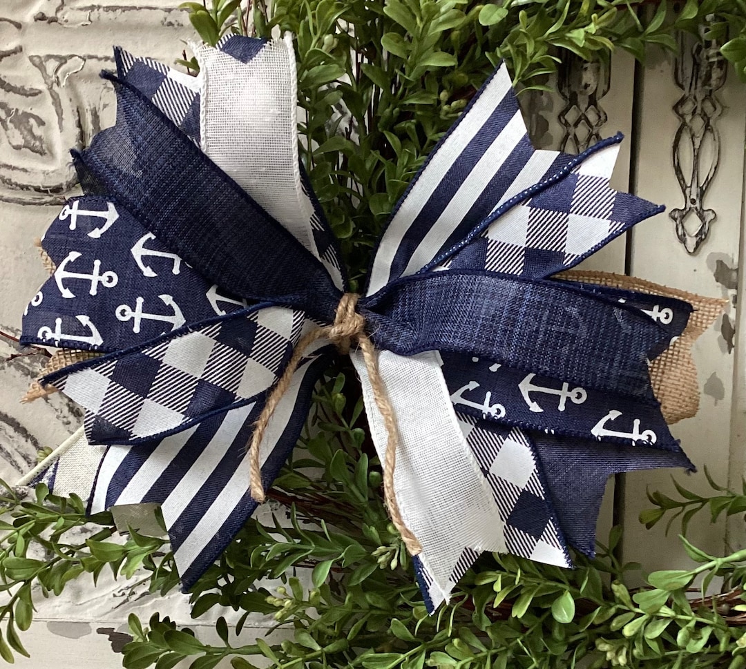 Messy Bow, Nautical Messy Wreath Bow, Anchor Messy Bow - Etsy