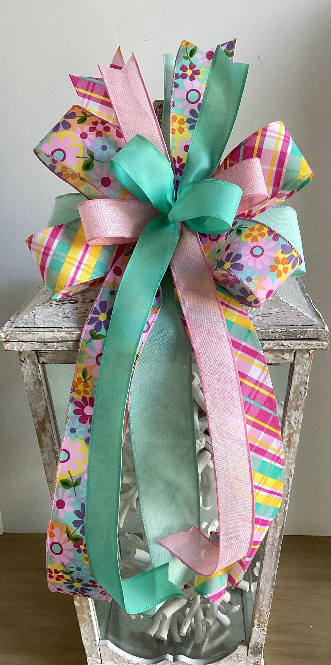 Spring Floral Bow, Spring Wreath Bow, Door Decor, Bow for Basket ...