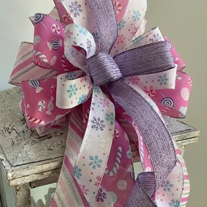 Pink Christmas Decorative Bow, Candy Land Decor Bow, Purple, Pink and ...