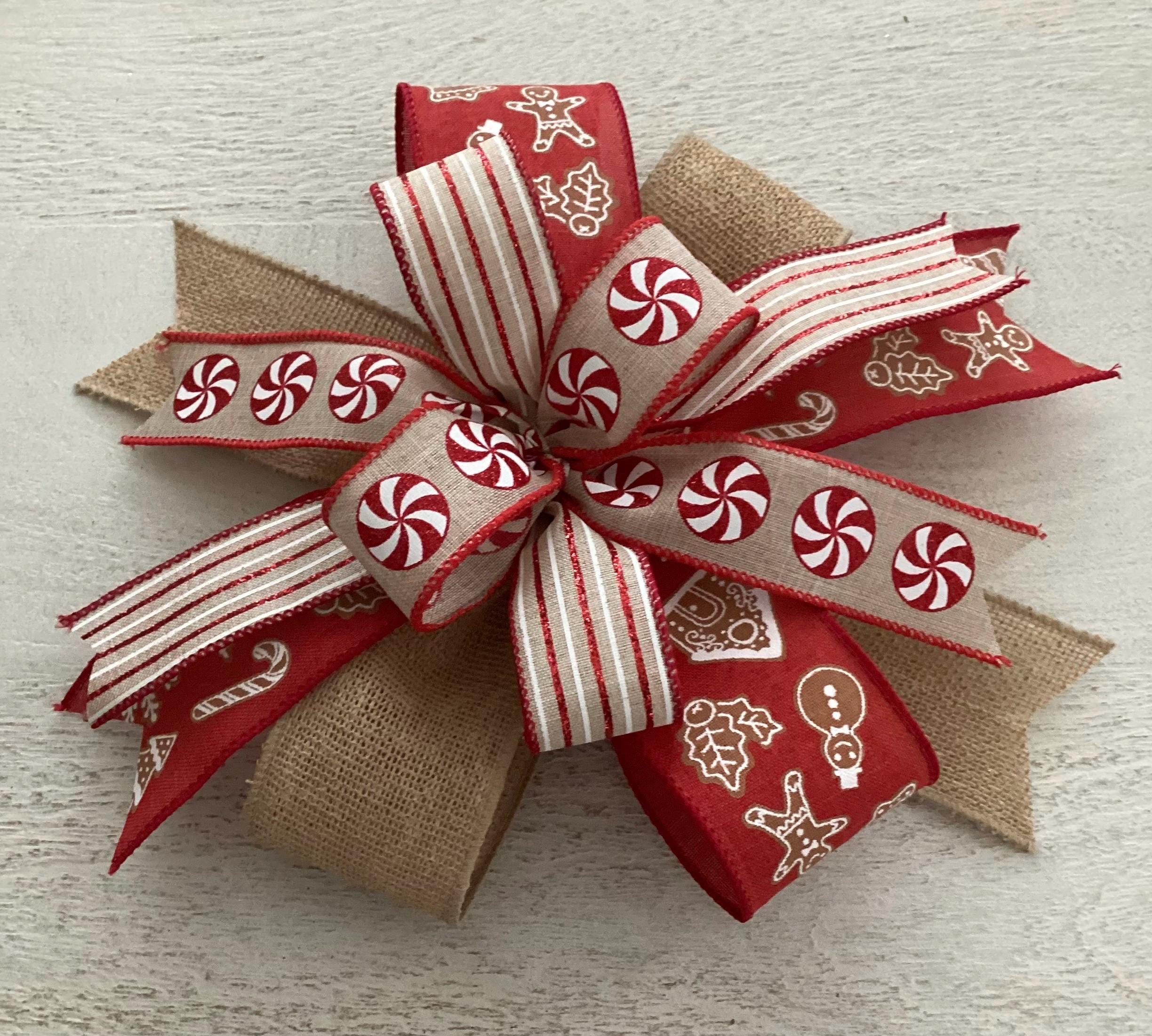 Christmas Gingerbread Print Wreath Bow, Farmhouse Christmas Bow, Red ...
