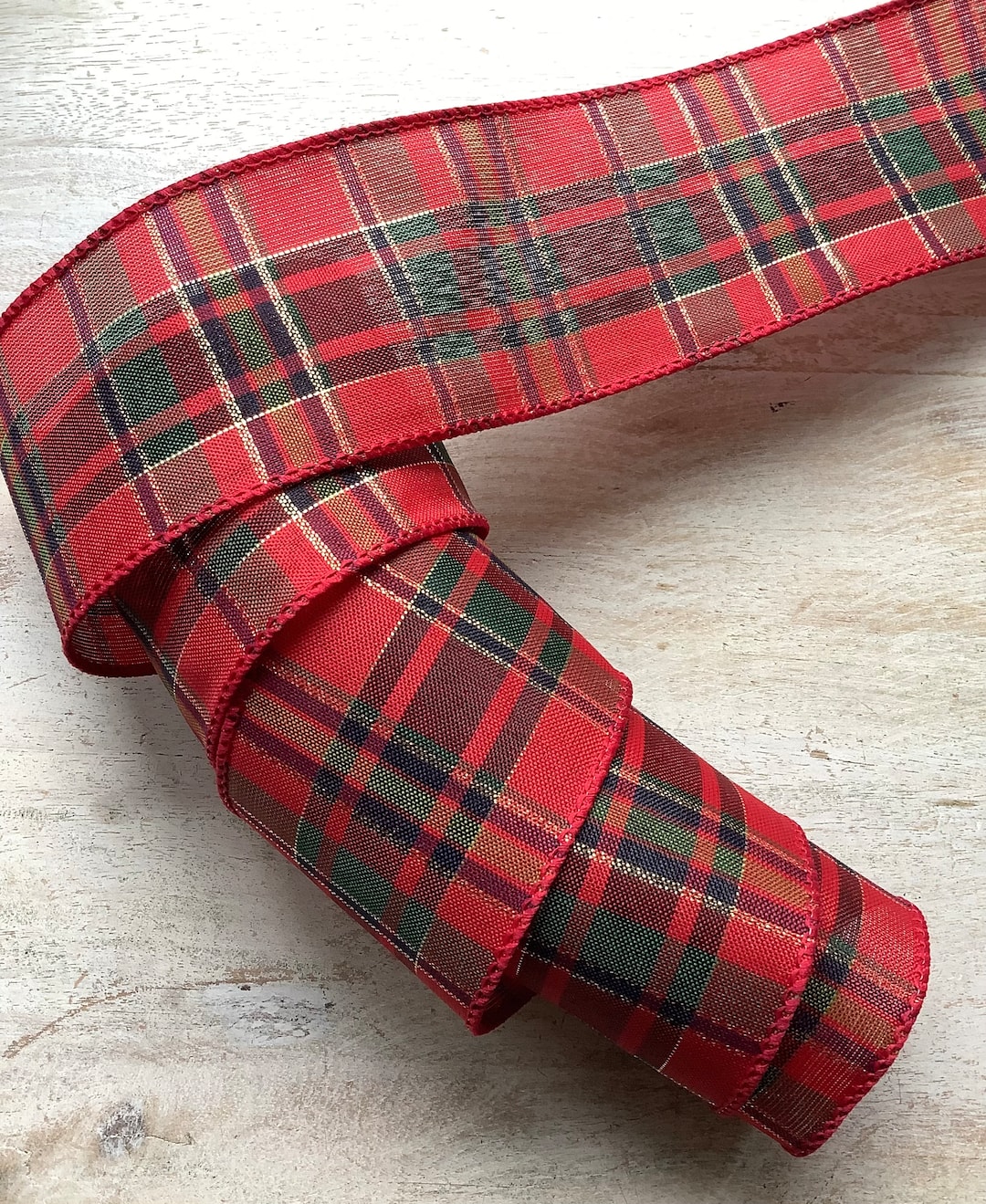 5 Yards Red and Green Christmas Plaid Wired Ribbon, Plaid Christmas ...