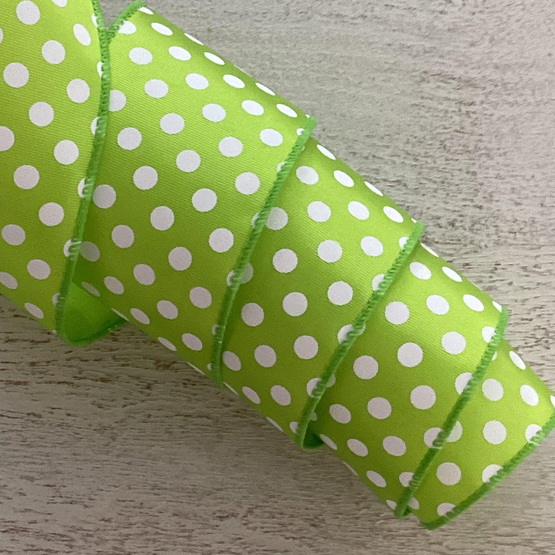 2.5” Lime Green and White Polka Dot Wired Ribbon, Summer Polka Dot ...