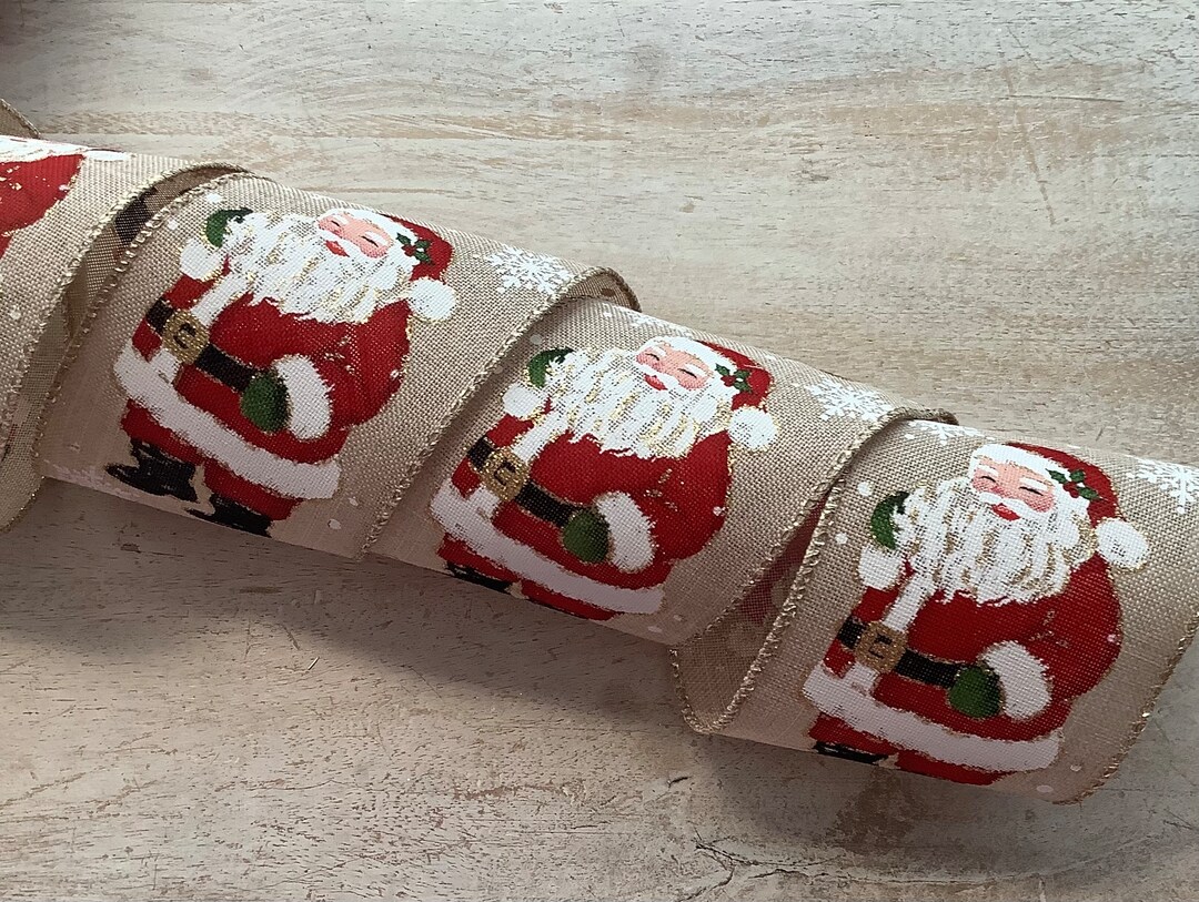2.5” Santa Claus and Snowflakes Christmas Wired Ribbon 5 Yards - Etsy