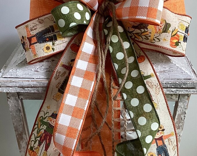 Fall Scarecrow Bow, Lantern Bow, Fall Door Hanger Bow, Wreath ...