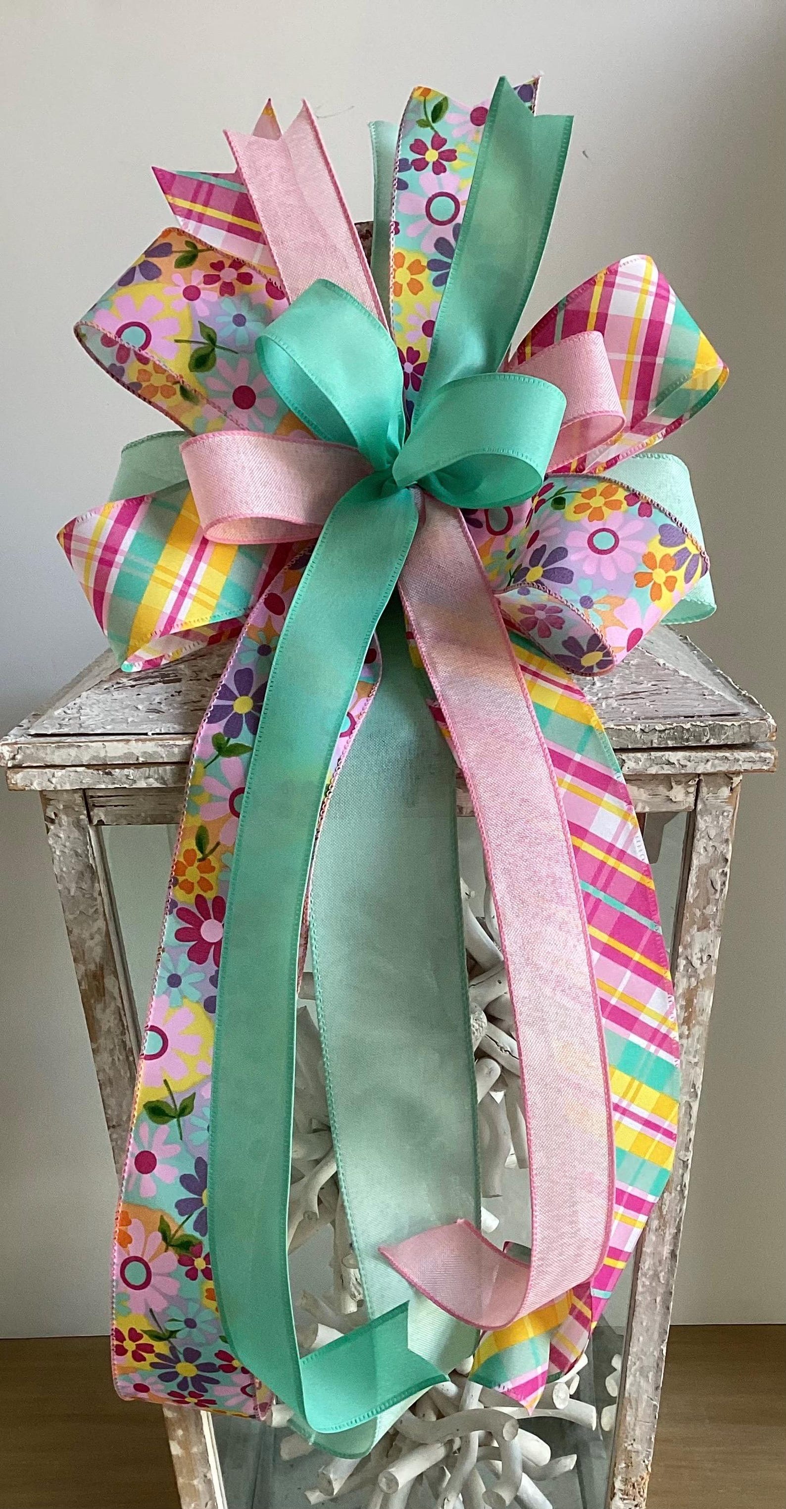 Spring Floral Bow, Spring Wreath Bow, Door Decor, Bow for Basket ...