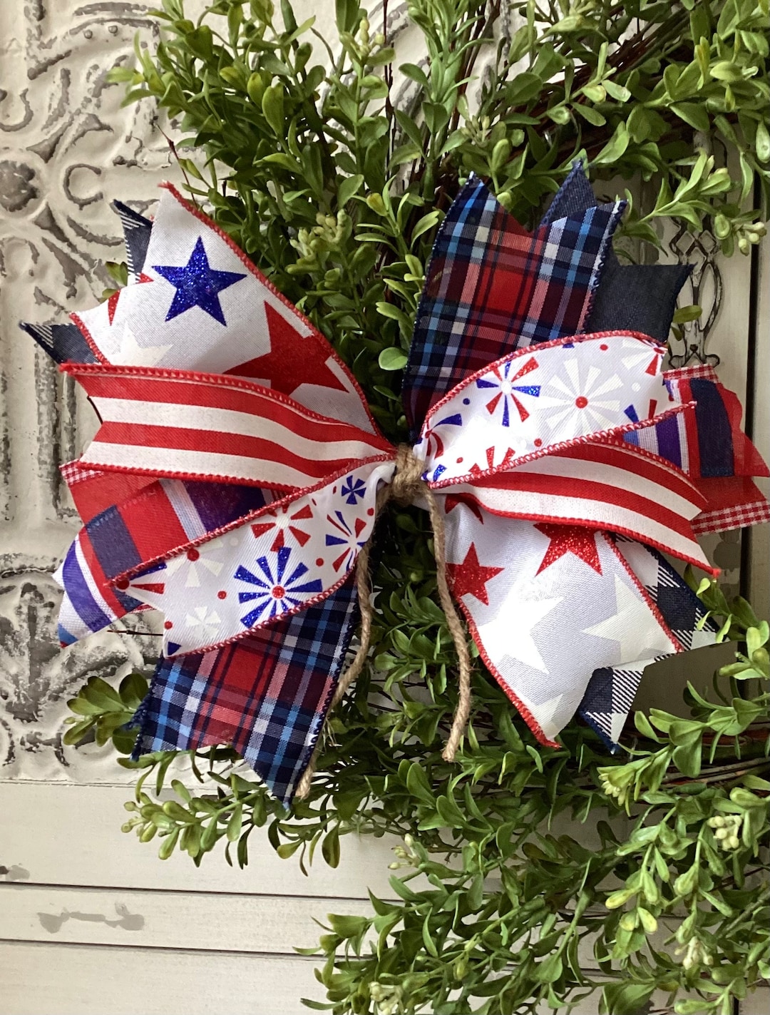 Messy Bow, Patriotic Messy Wreath Bow, Red White and Blue Messy Bow - Etsy