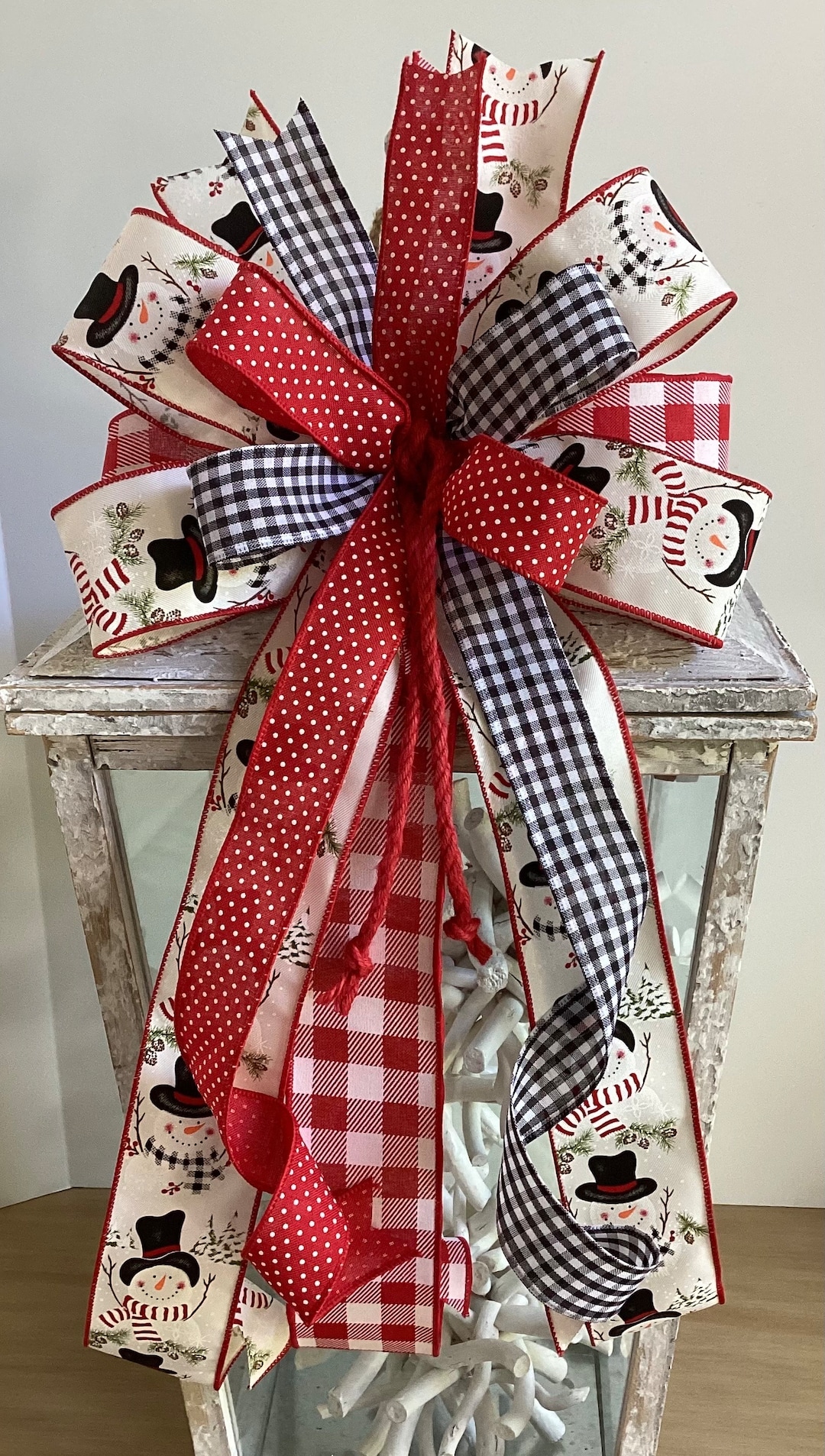 Christmas Bow, Farmhouse Snowman Christmas Wreath Bow, Christmas Tree ...