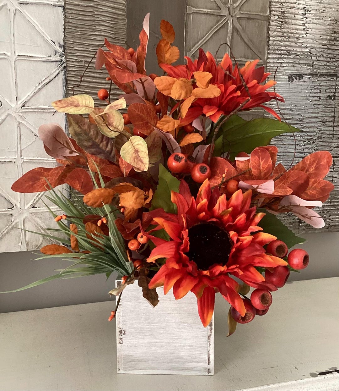 Fall Floral Arrangement, Fall Farmhouse Centerpiece, Flower Box ...