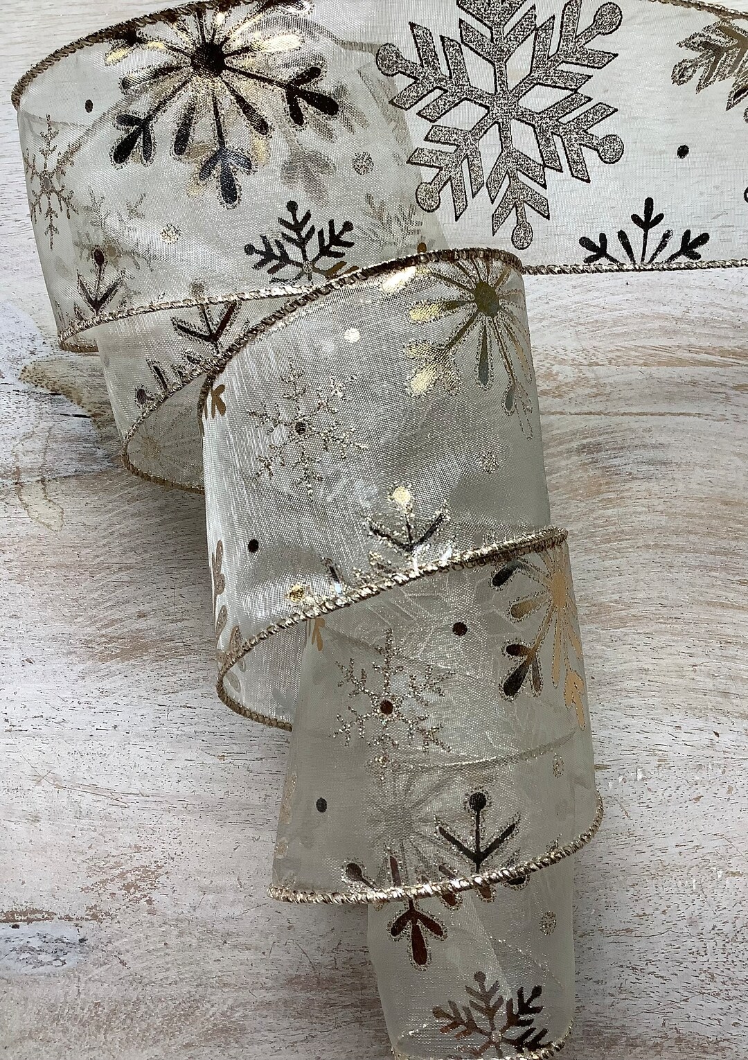 5 Yards Christmas Sheer Snowflake Wired Ribbon, Snowflake Christmas ...