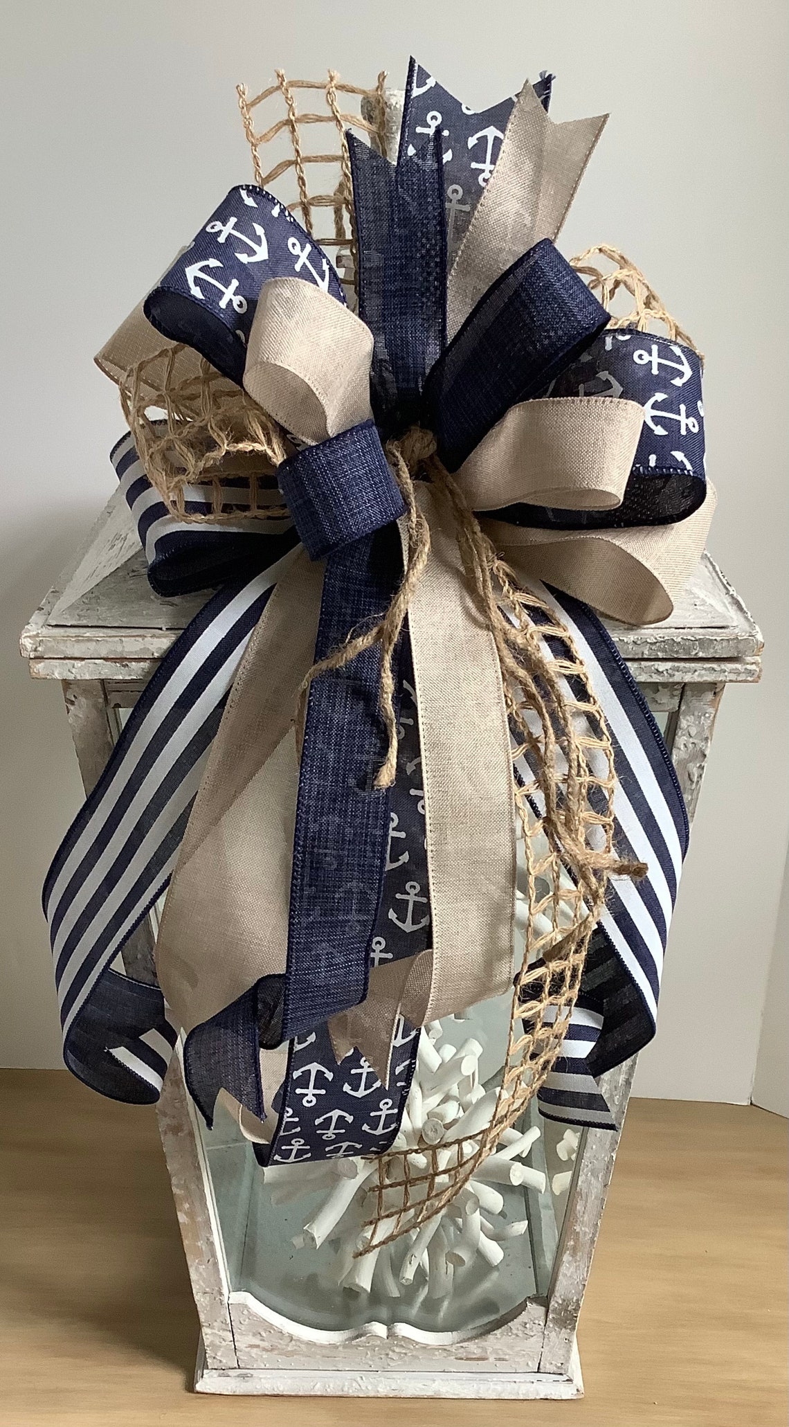 Nautical Wreath Bow, Coastal Decor, Beach Wreath Bow, Anchor Wreath Bow ...