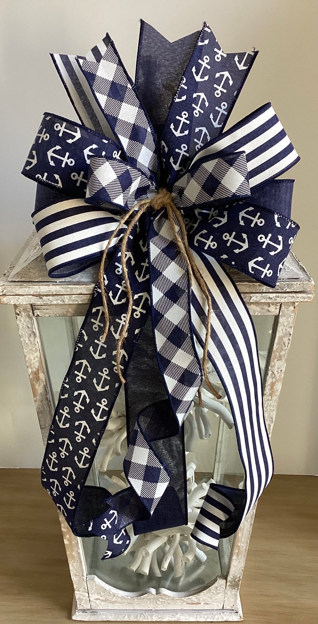 Nautical Wreath Bow, Coastal Decor, Beach Wreath Bow, Anchor Wreath Bow ...