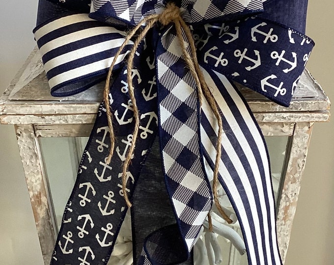 Nautical Wreath Bow, Coastal Decor, Beach Wreath Bow, Anchor Wreath Bow ...