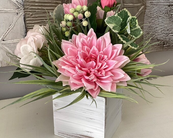 Spring Floral Arrangement, Pink Wildflowers Mix Centerpiece, Flower Box ...