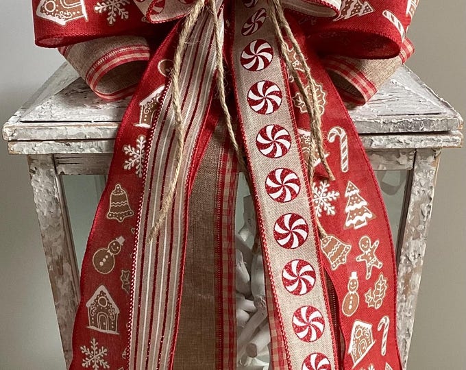Christmas Gingerbread Bow, Farmhouse Christmas Wreath Bow, Christmas ...