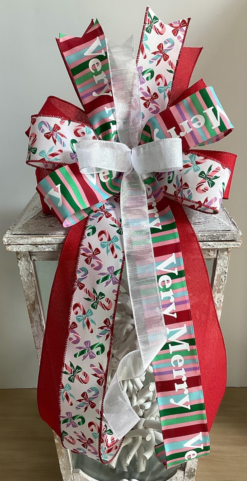 Christmas Bow, Very Merry Christmas Wreath Bow, Christmas Tree Topper ...