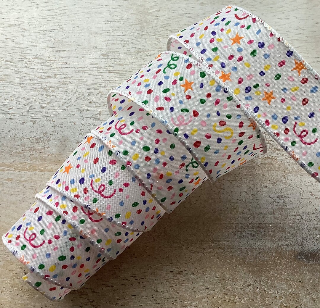 1.5 Wide Confetti Print Wired Ribbon, Birthday Confetti Print Wired ...