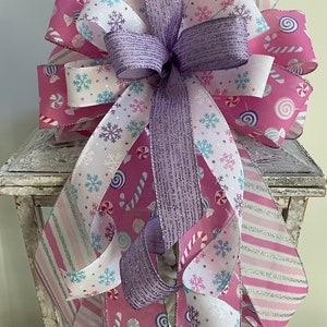 Pink Christmas Decorative Bow, Candy Land Decor Bow, Purple, Pink and ...