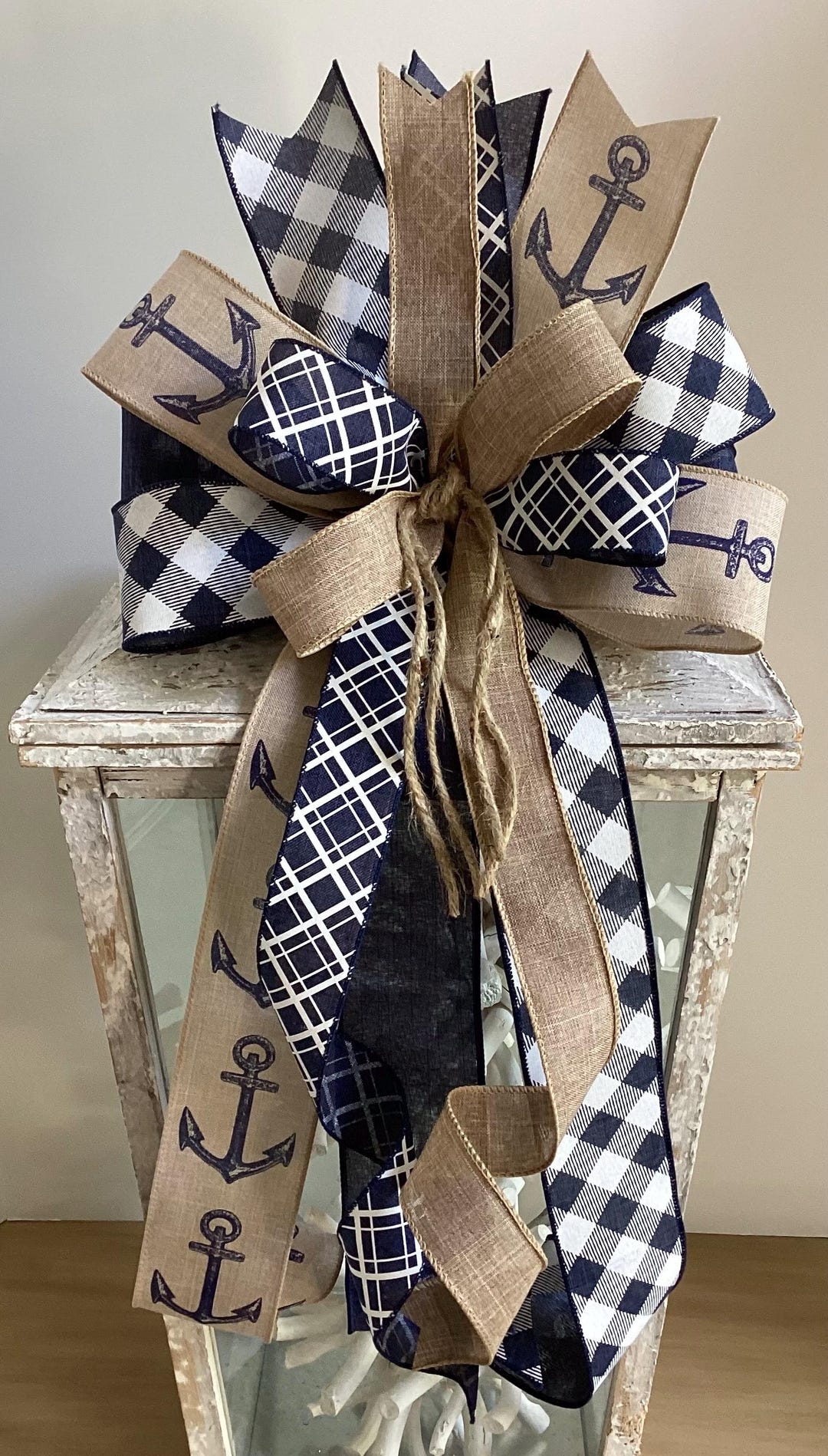 Nautical Wreath Bow, Coastal Decor, Beach Wreath Bow, Anchor Wreath Bow ...