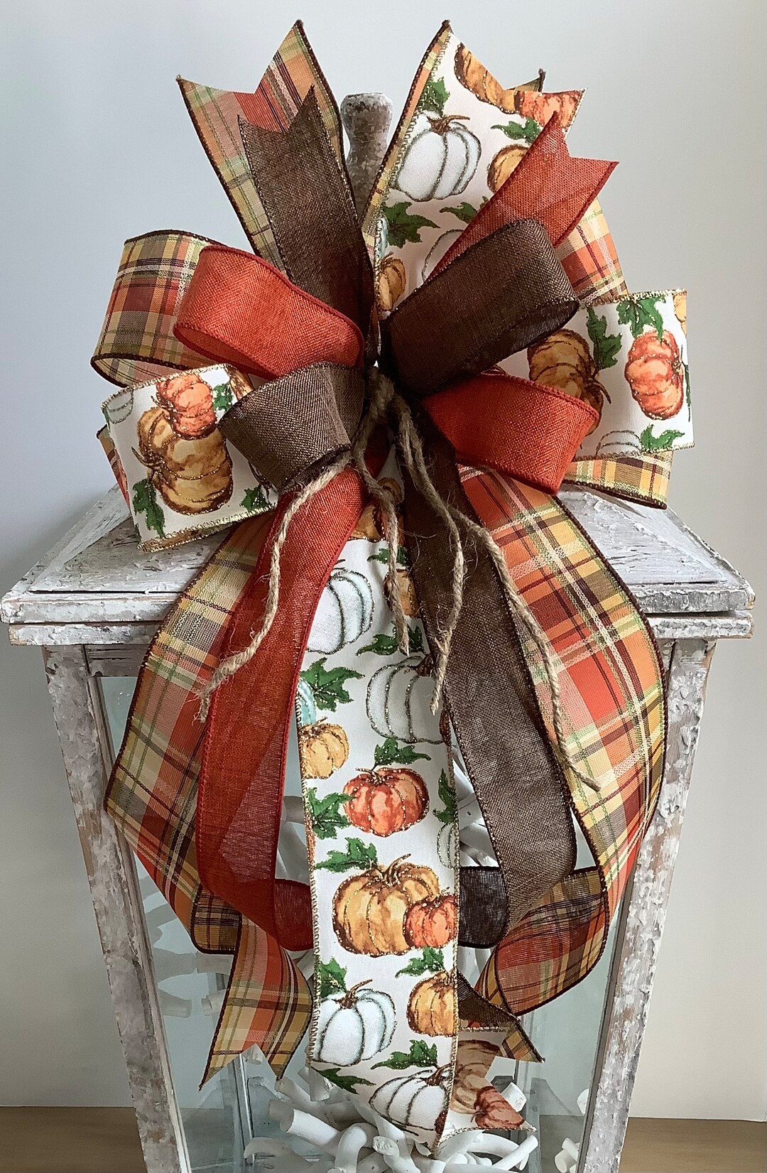 Fall Wreath Bow, Lantern Bow, Fall Door Hanger Bow, Wreath ...