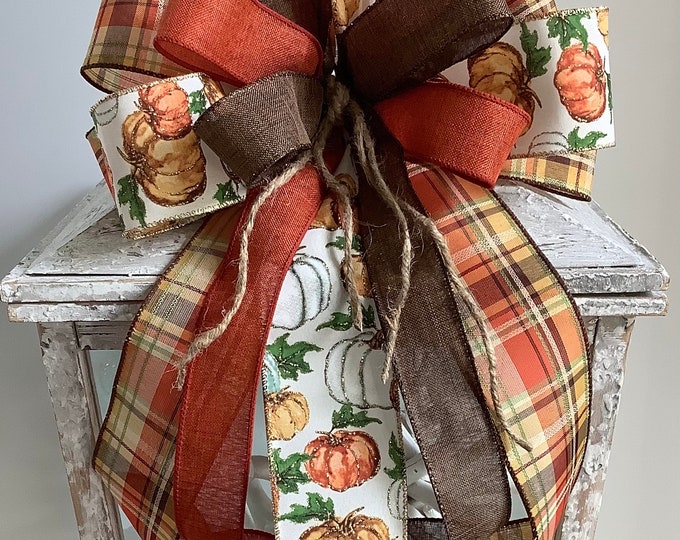 Fall Wreath Bow, Lantern Bow, Fall Door Hanger Bow, Wreath ...