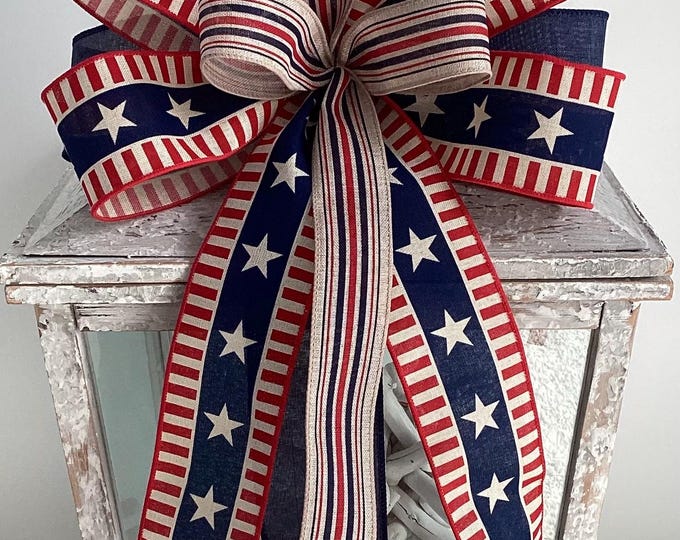 Patriotic Bow, 4th of July Bow, July 4th Decoration, Memorial Day Bow ...