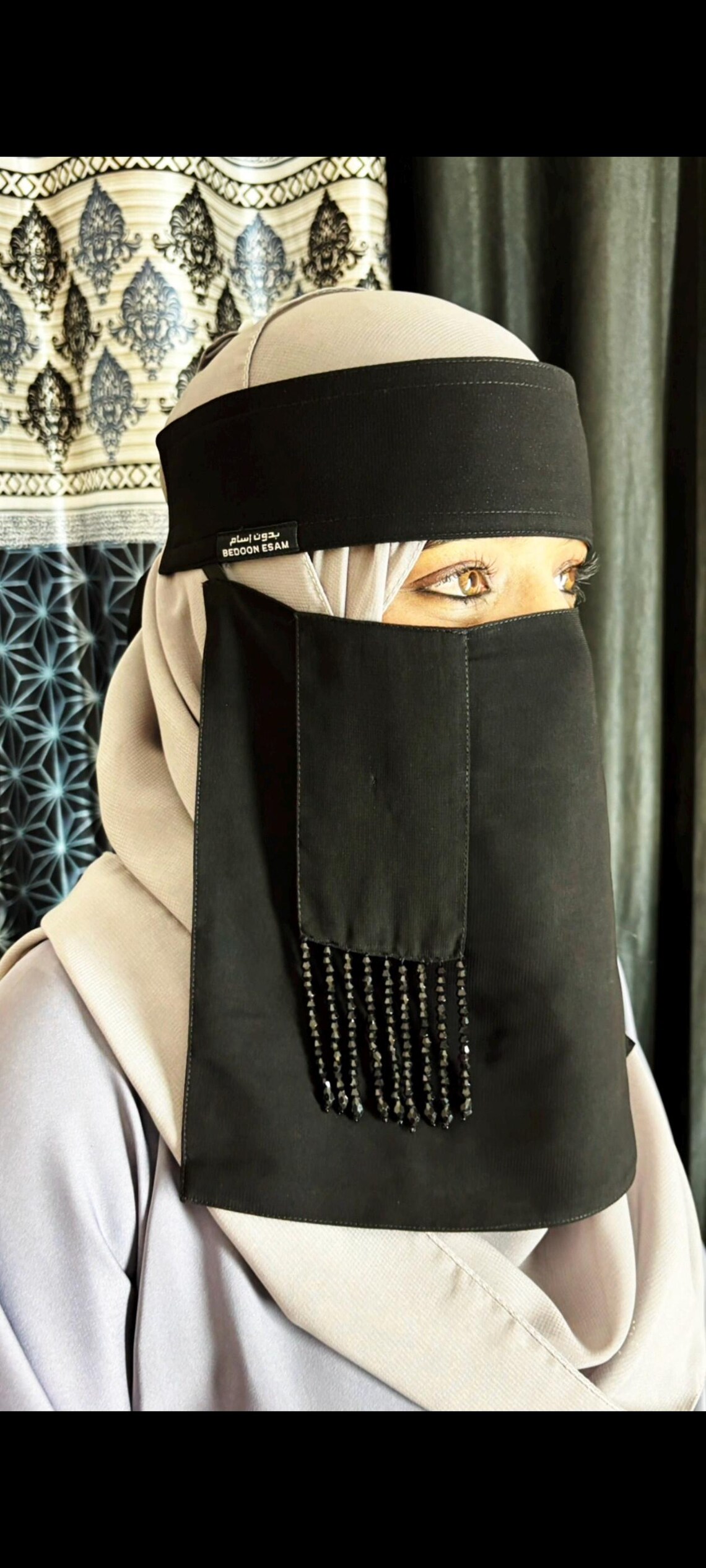 Niqab, Black Niqab, Black Pearls Niqab, Saudi Niqab,face Mask, Face ...