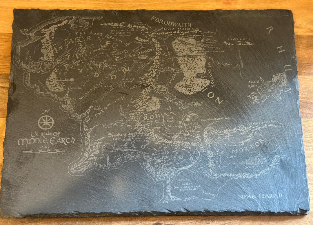 Lotr-middle Earth Map Slate Laser Engraving - Etsy