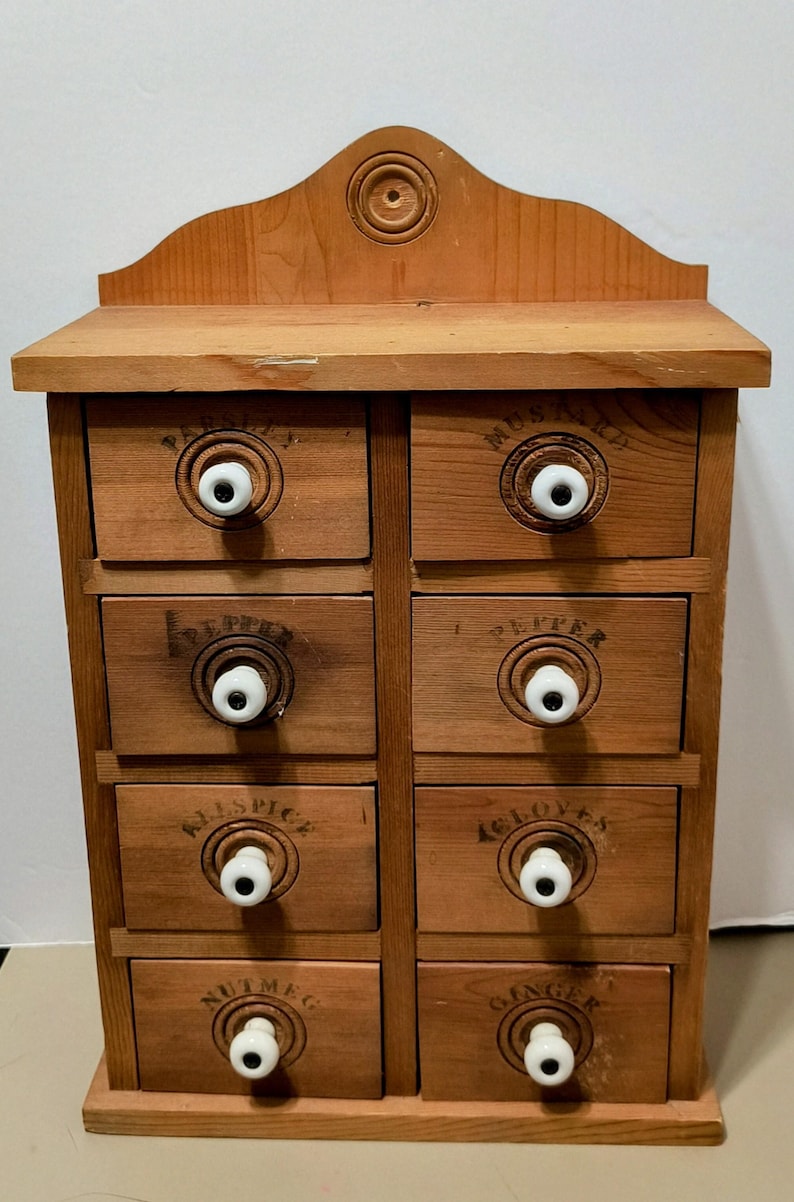 Vintage 8 Drawer Wood Spice Cabinet, Drawers Are 4 in X 4 IN X 2 1/2 in ...