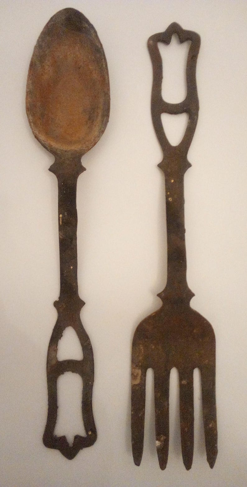 Vintage Large Cast Iron Spoon and Fork Wall Decor - Etsy