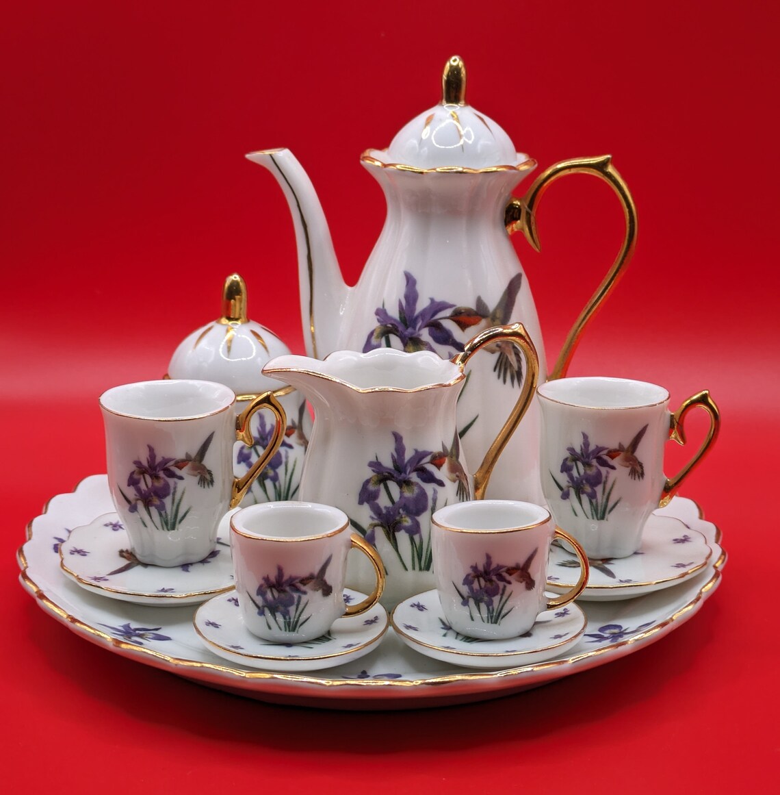 Miniature Iris and Hummingbird Tea Set - Etsy