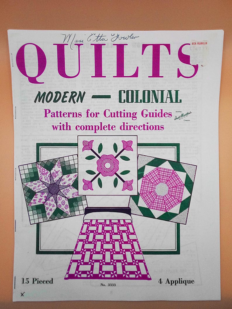 Vintage Quilts Modern - Colonial: Patterns for Cutting Guides With Complete Directions by Aunt ...