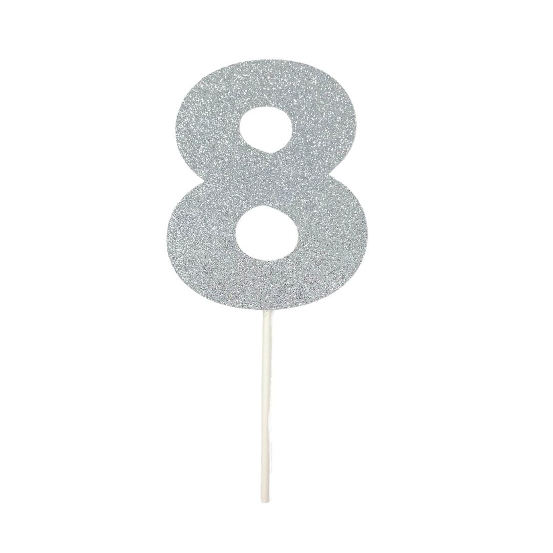 Silver 8 Cake Topper 8th Birthday Cake Topper Silver Glitter 8 Cake ...