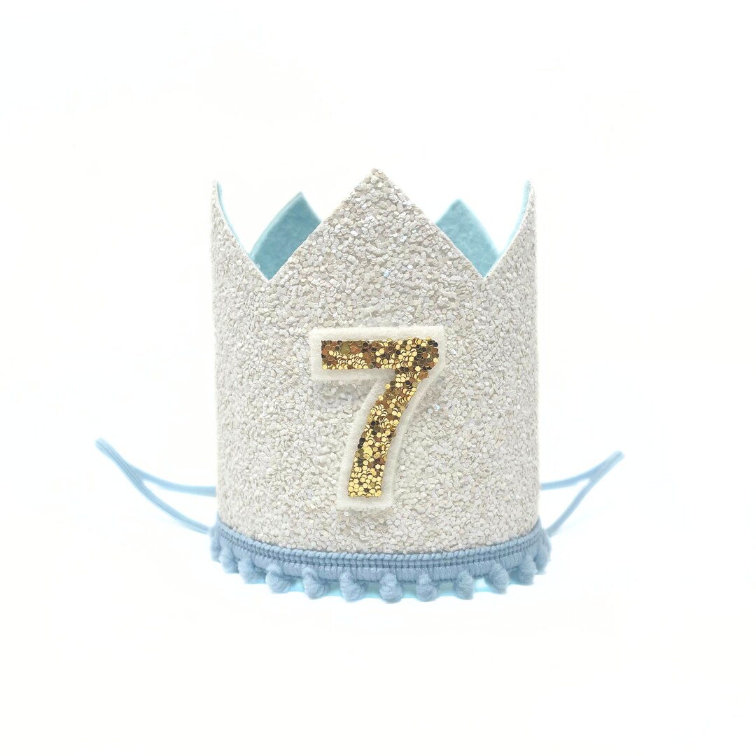 Seventh Birthday Boy Glitter Crown Light Blue Birthday Crown - Etsy