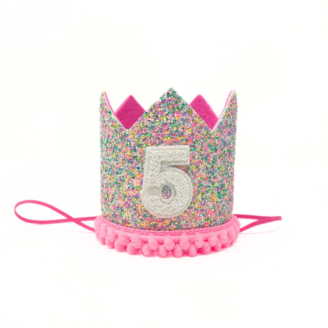 Hot Pink Birthday Party Crown for Girl Glitter Party Crown - Etsy