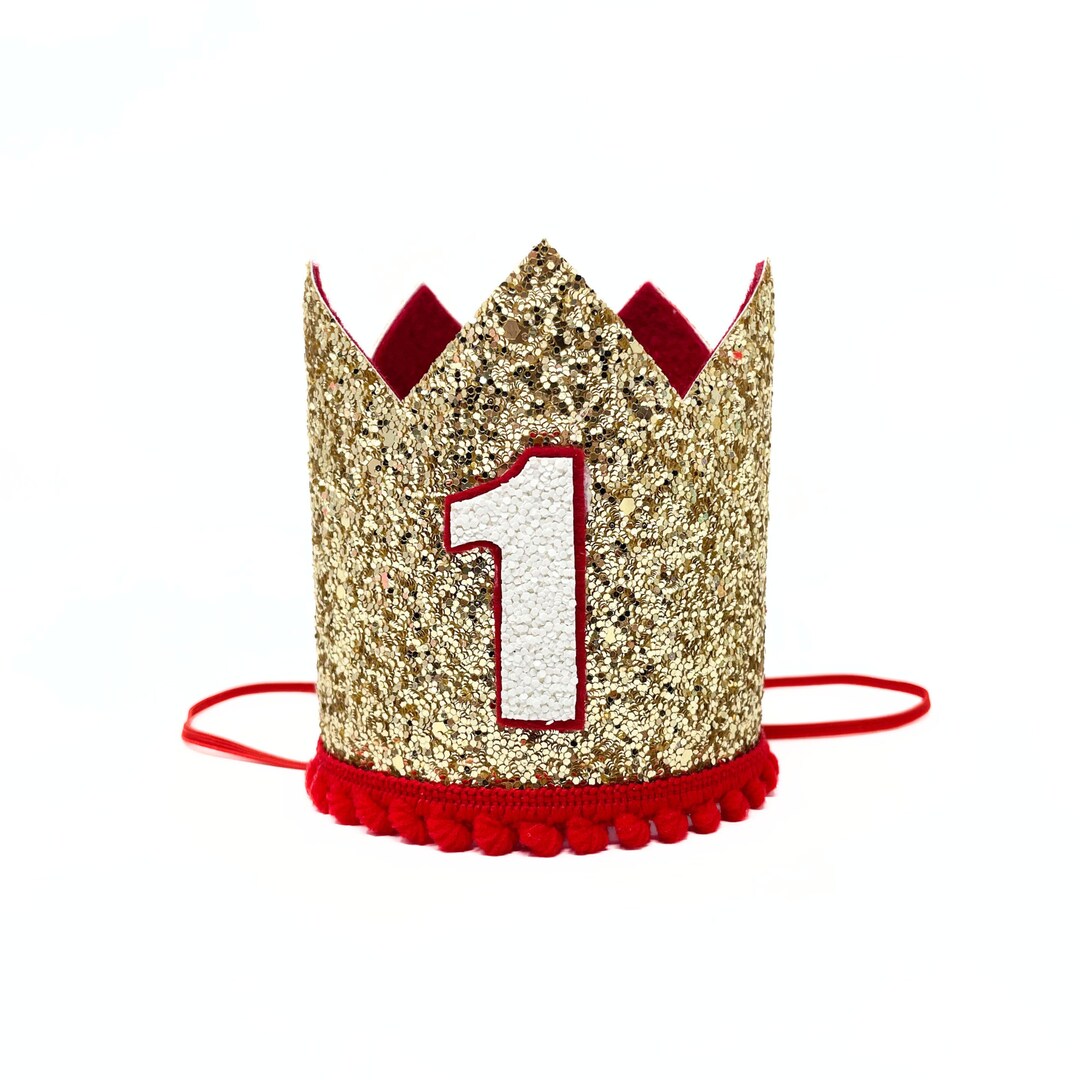 First Birthday Party Crown for Girl Gold Glitter Party Crown - Etsy