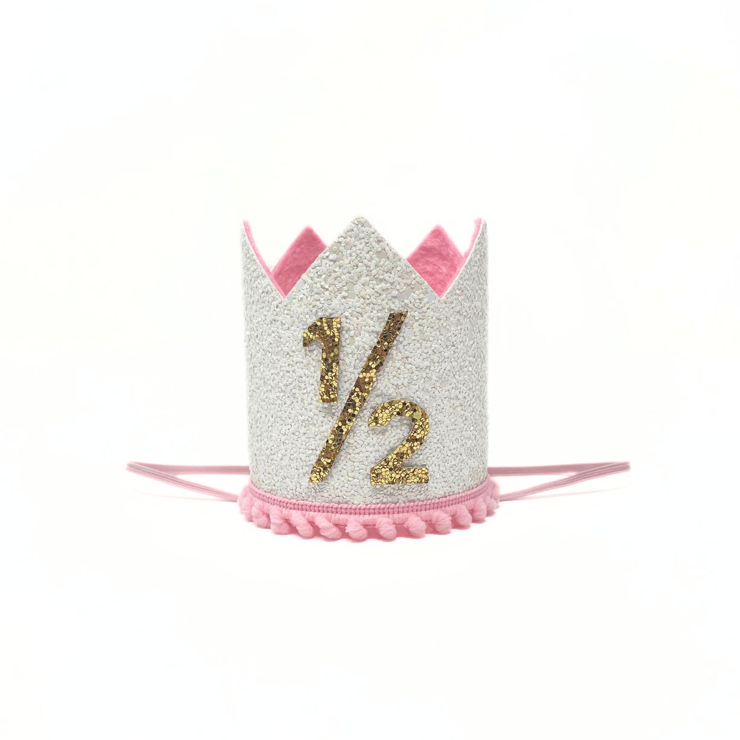 Half Birthday Crown White & Baby Pink Birthday Crown 1/2 Birthday Girl ...