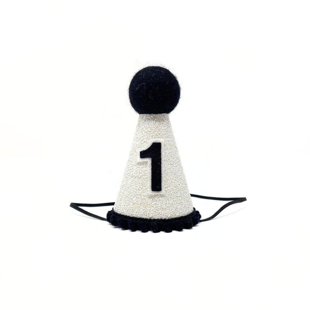First Birthday Boy Black Hat 1st Birthday Boy Party Hat White Glitter ...