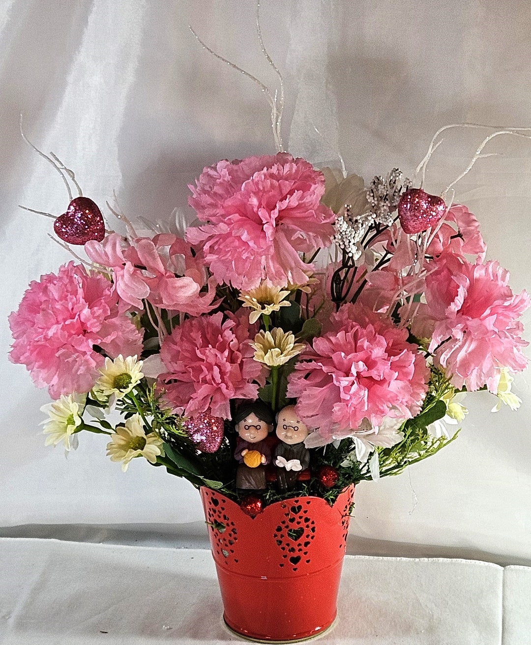 Grandparents Flower Arrangement: Pink Carnations, Grandma & Grandpa ...