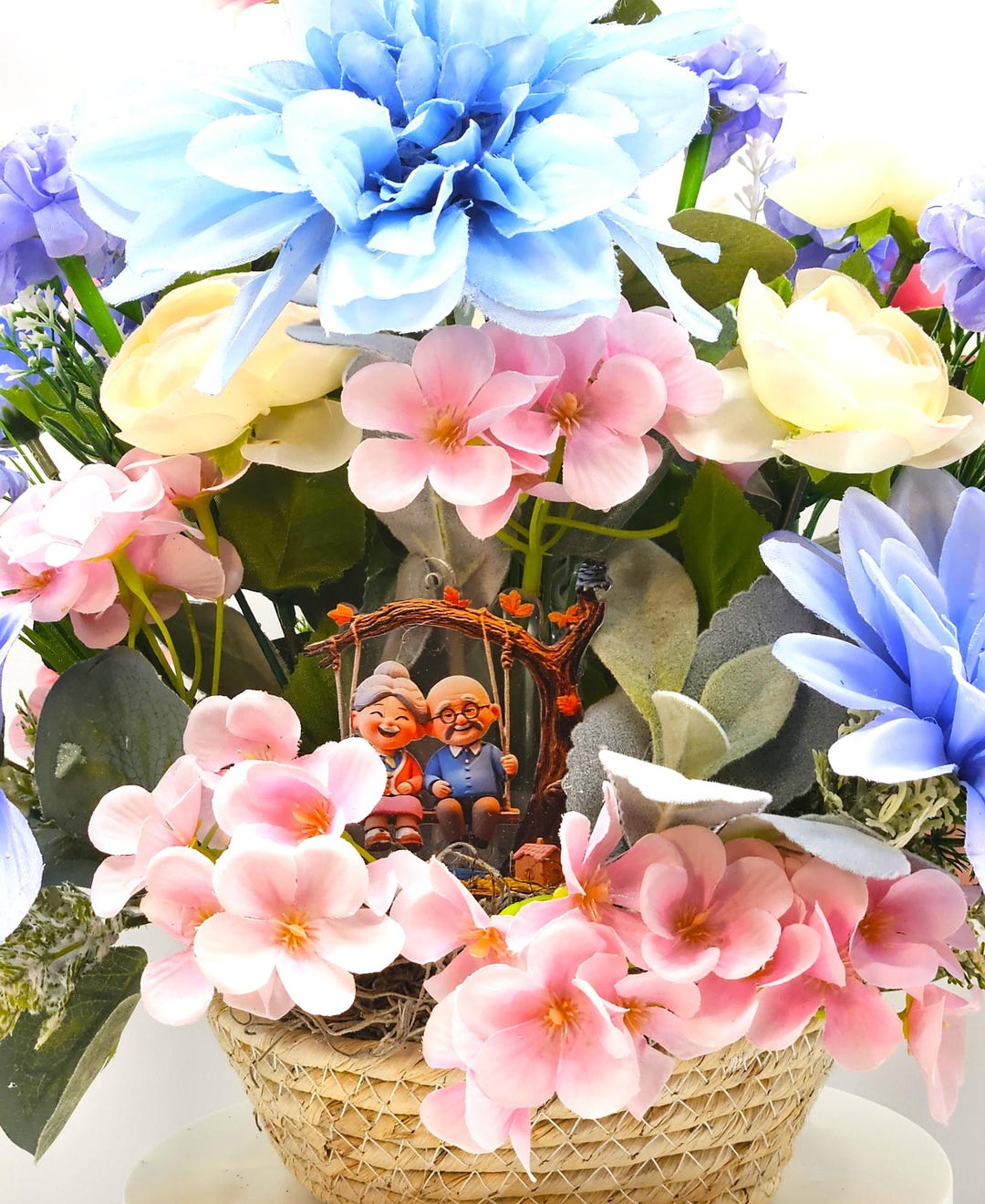 Romantic Flower Arrangement for Grandparents, Natural Woven Basket ...