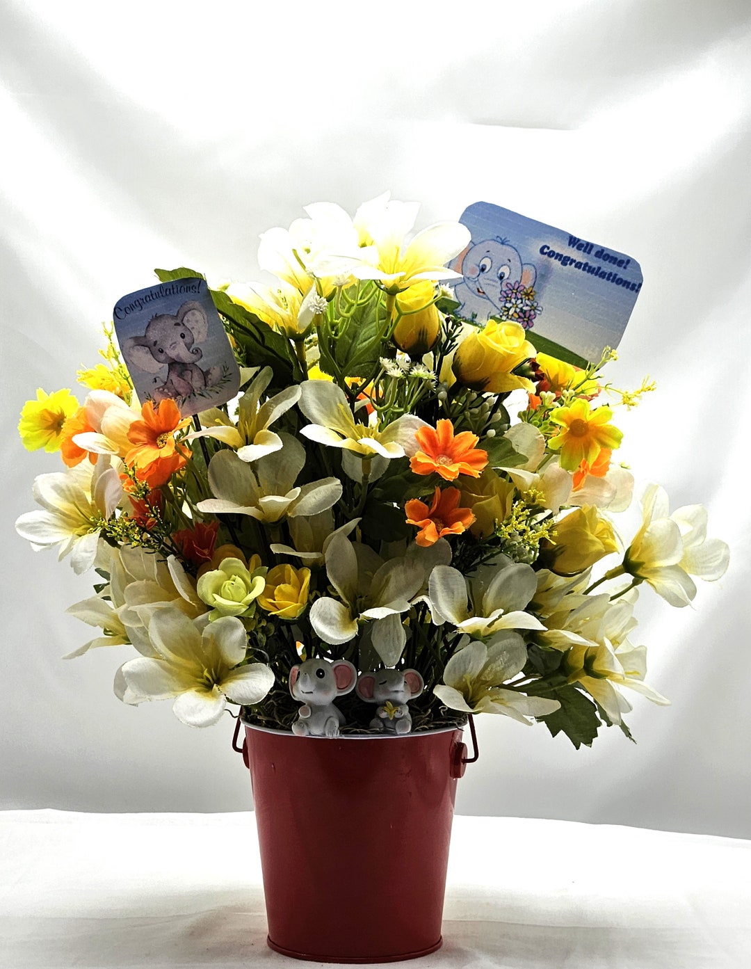 Congratulations Elephant Flower Arrangement - Yellow & White Flowers in ...