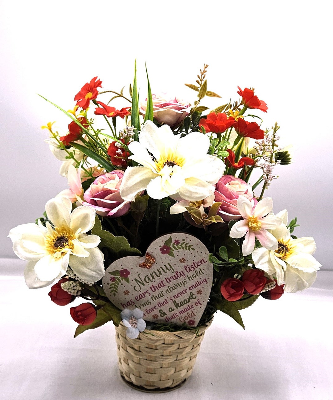 Love Nanny, Gift for Nanny Flowers, Happy Birthday Nanny,pink and White ...